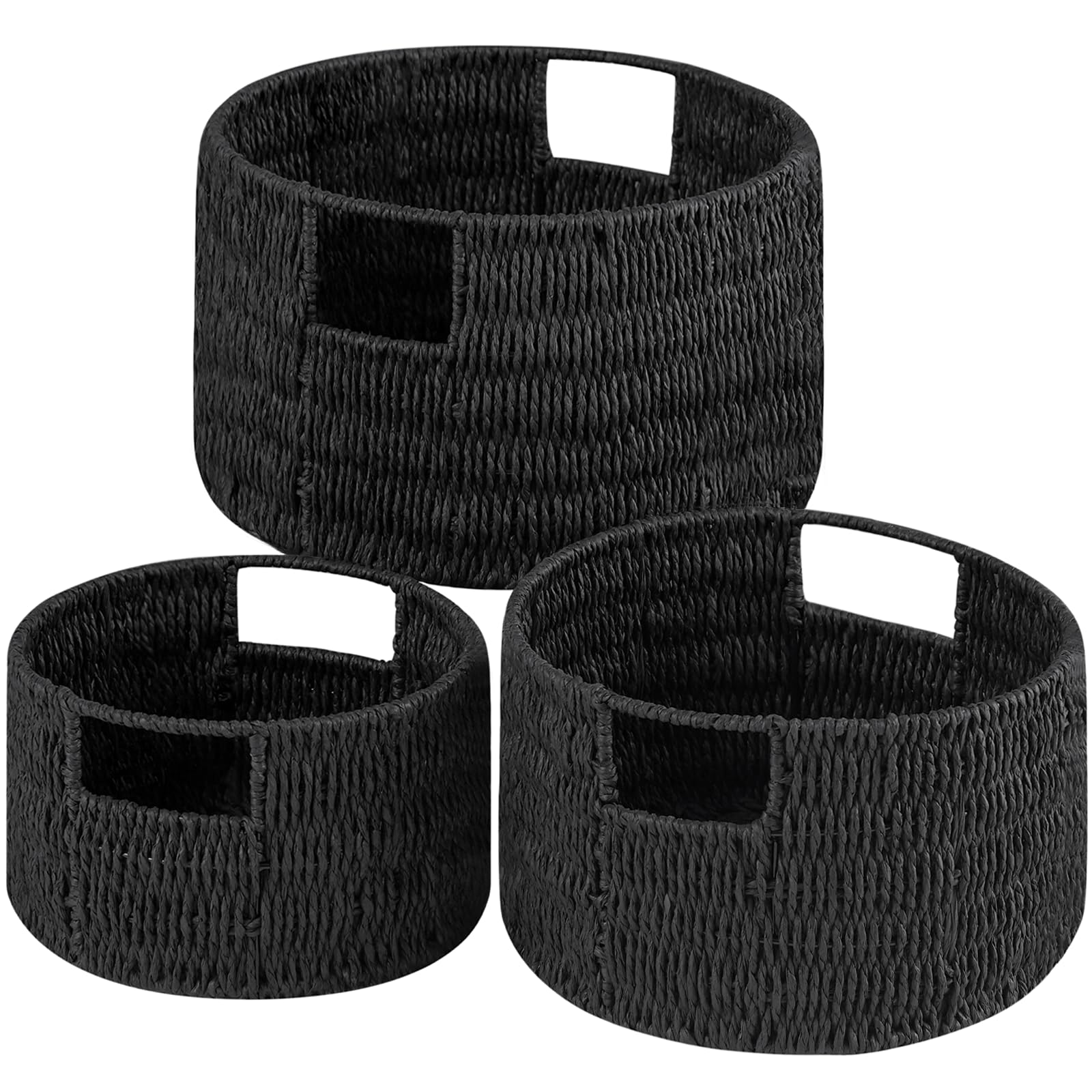 Vagusicc Wicker Storage Basket, Hand-Woven Paper Rope Large Round Woven Basket With Handles, Wicker Baskets for Organizing/Storage, Brown, 3-Pack