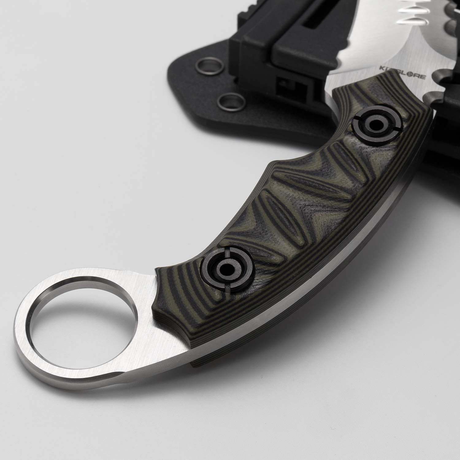 KIASLORE Karambit Knife Outdoor Survival claw Tactical teeth Knife D2 Steel Double Edged Fixed Blade Camping Survival Knife & Hunting Knives with Snake pattern Handle & Knife Sheath (White / w Snake pattern Handle)