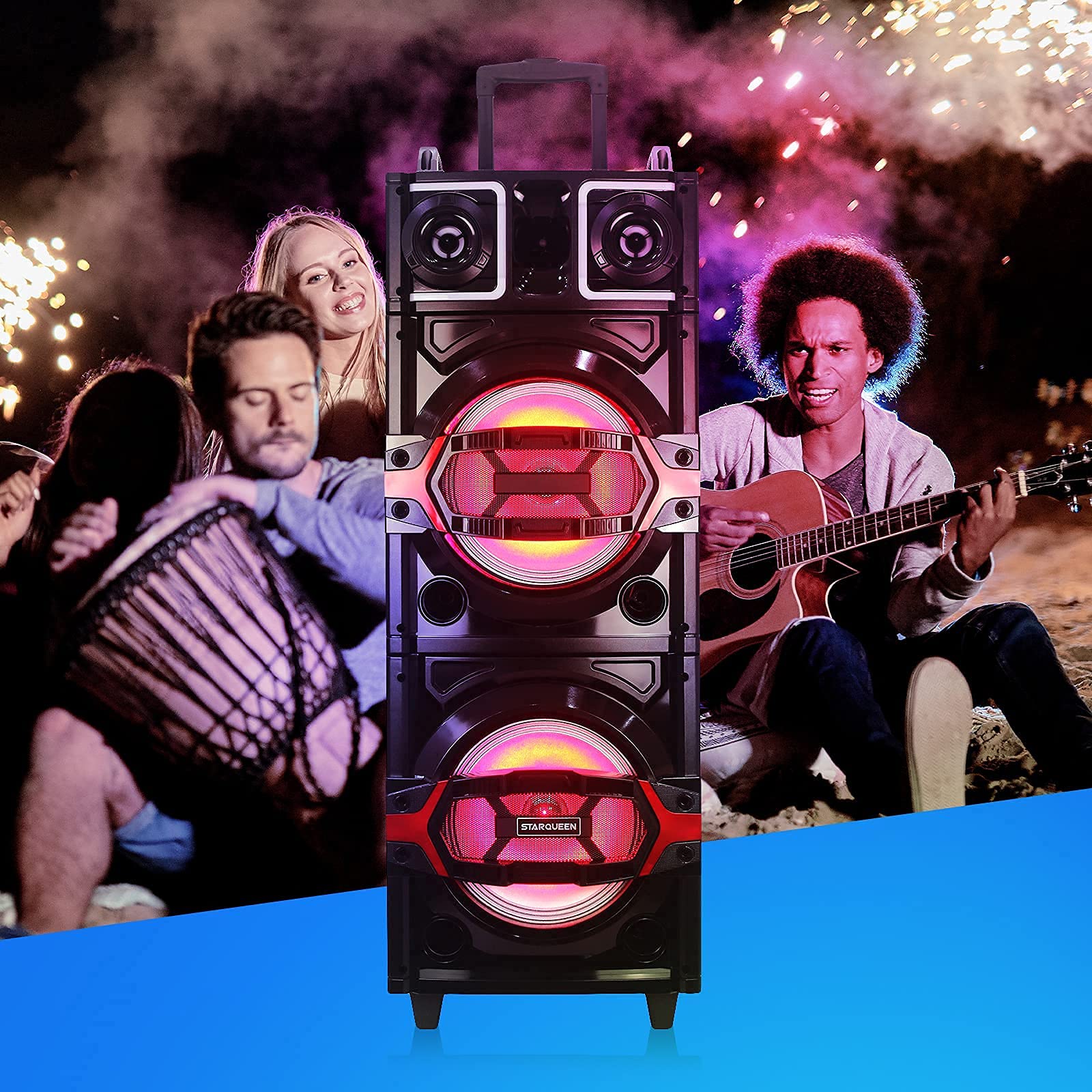 Karaoke Machine Pa System Portable Karaoke Speaker for Adults and Kids with Dual 10" Woofer, 2 Wireless Mics/DJ Lights/LCD Screen/Recording/MP3/USB/SD/TF Bluetooth