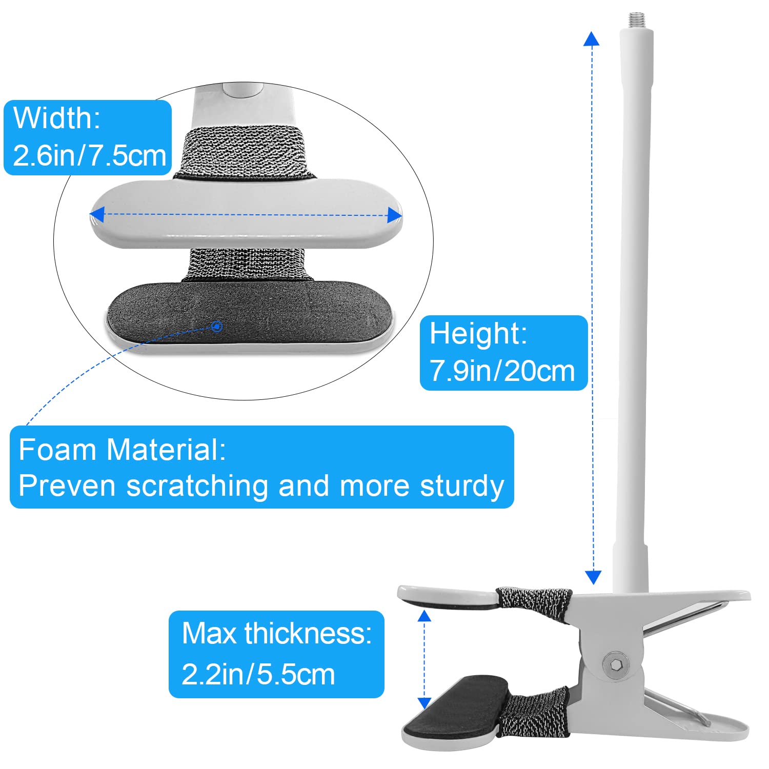 SZAOYU Flexible Clip Mount Compatible with Nooie and Other Baby Monitor Camera with 1/4 Threaded Hole Without Tools or Wall Damage - White (Flexible clamp Mount)