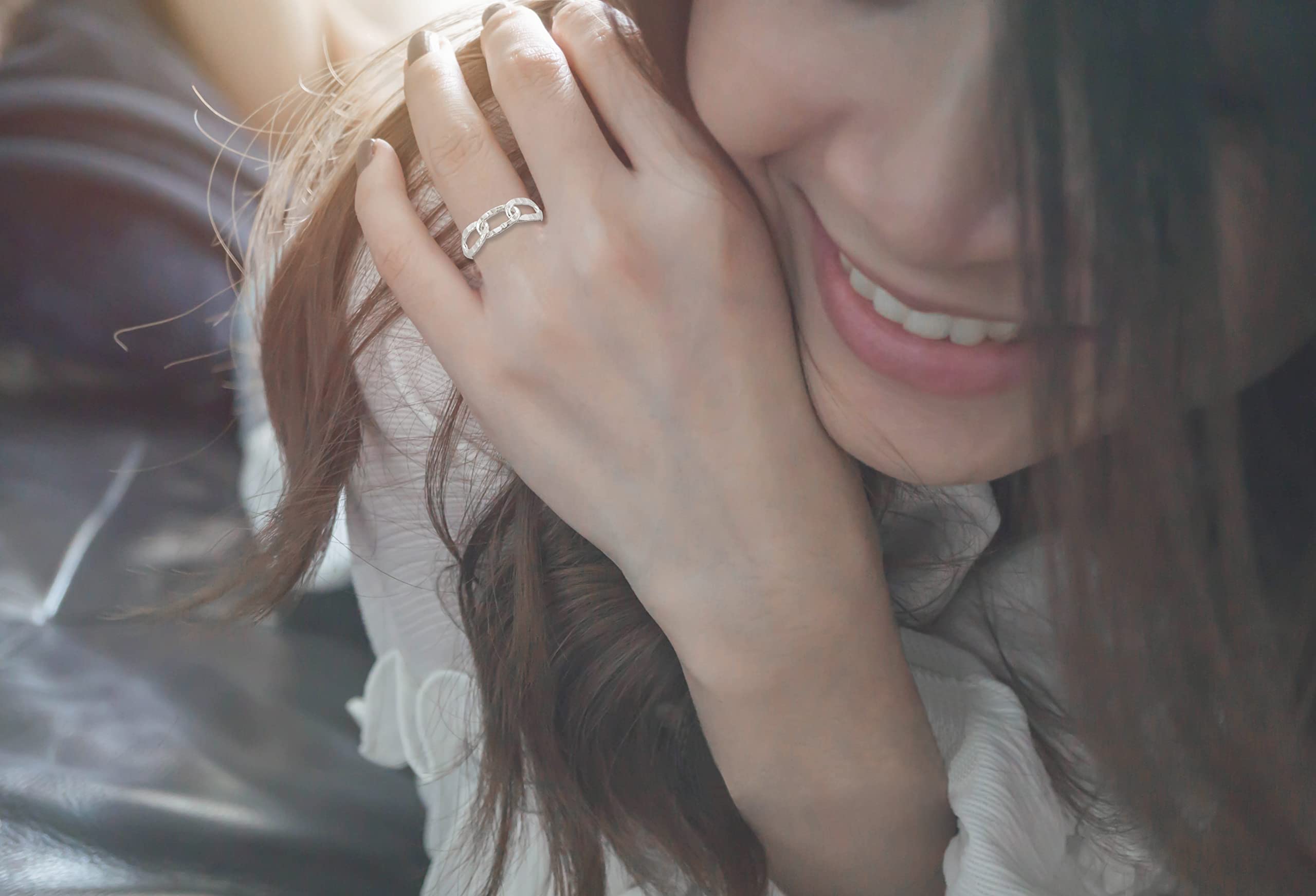 NAARD Circle-Link Silver Band Rings For Women| Promise Ring| Friendship Rings| Stacking Rings| 925 Sterling Silver Rings| Thin Silver Rings