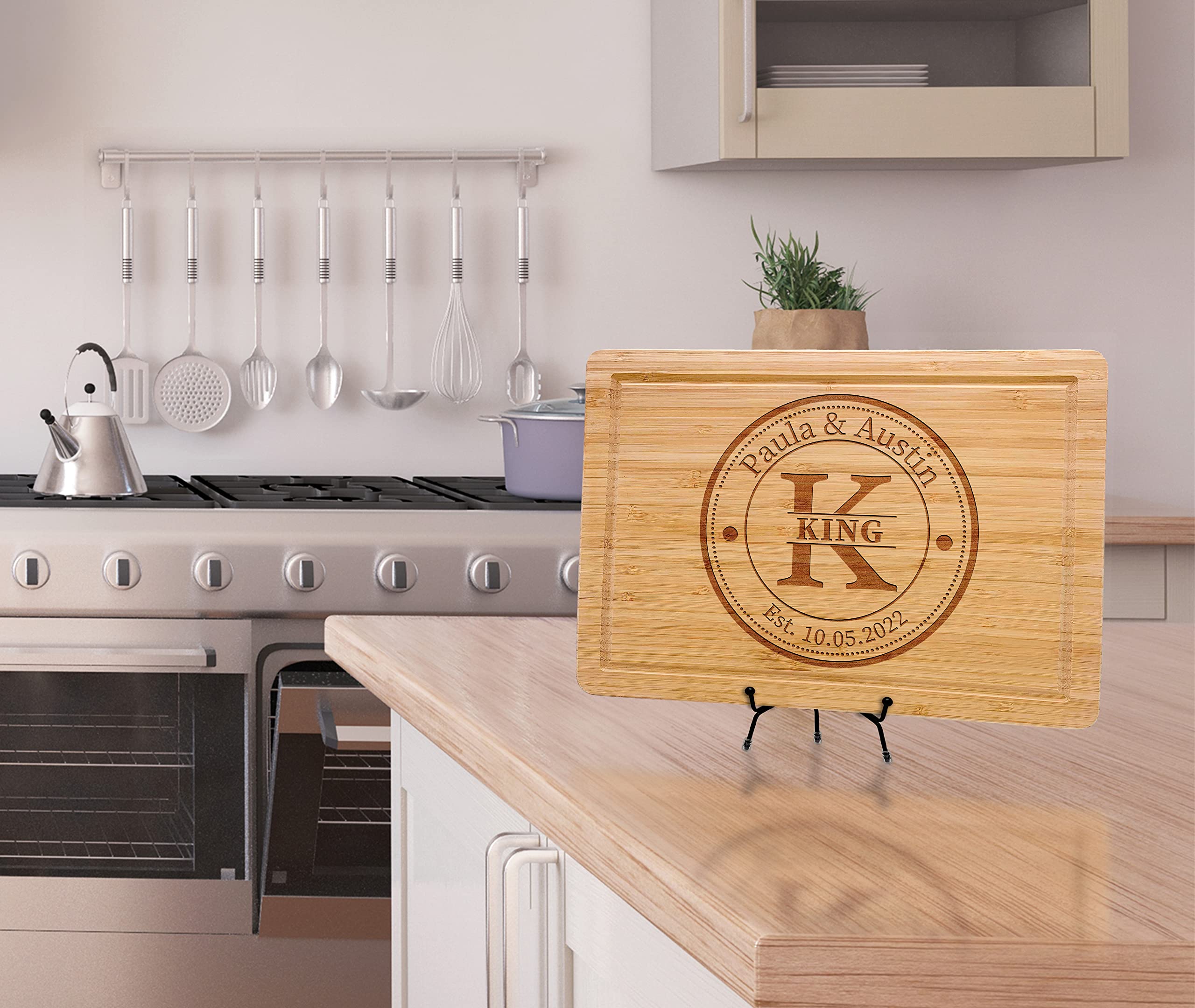 Personalized Cutting Board, Perfect Gifts for Couples or Parents, Customizable Christmas Gifts, Wedding, Anniversary, House Warming Gift Idea, Wooden Kitchen Decor New Homeowners (Bamboo, Large)