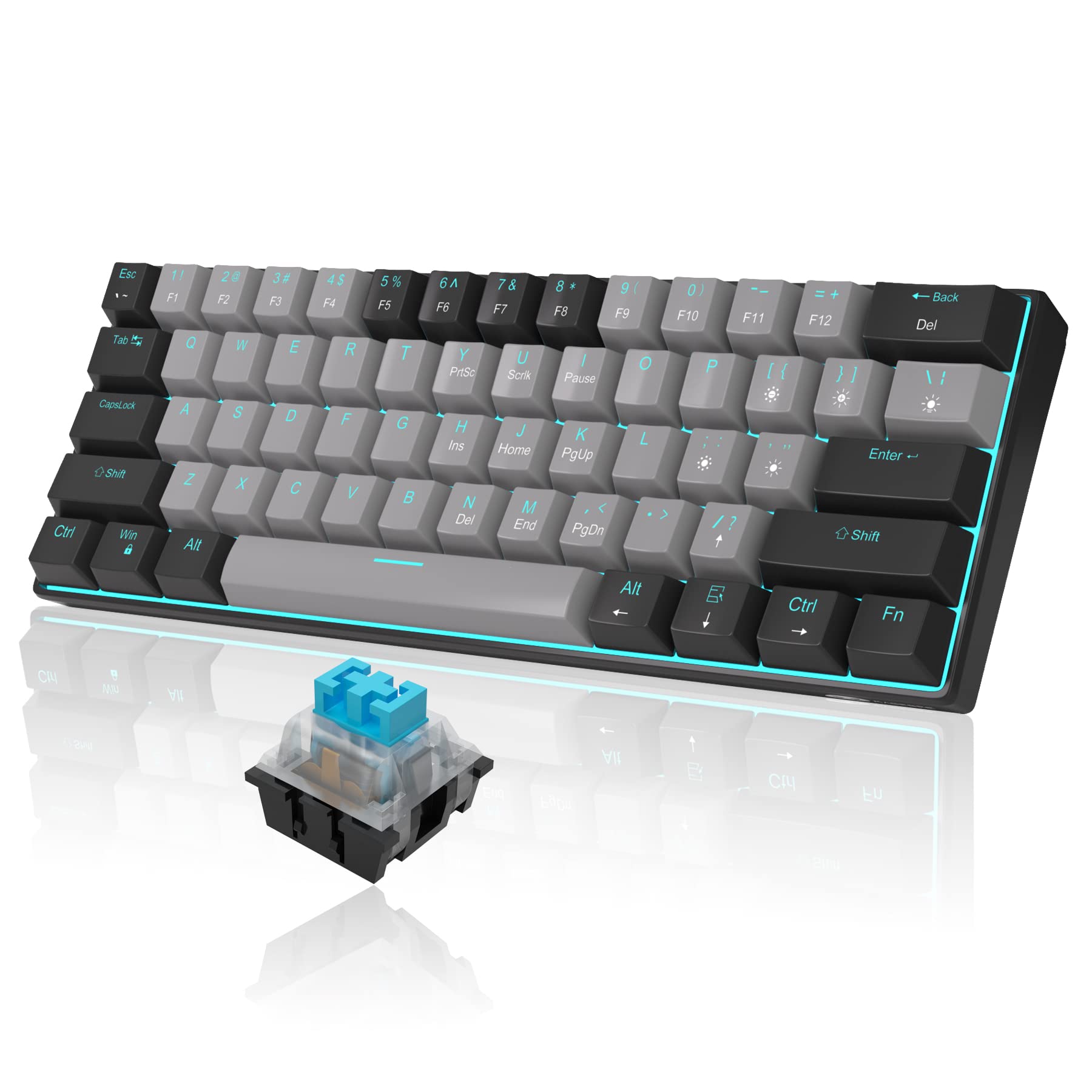 MageGee Mini 60% Mechanical Keyboard, Blue Backlit Gaming Keyboard, 61 Key Ultra-Compact Small Wired Keyboard with Blue Switch, Portable Office Computer Keyboard for for PC Gamer(Black&Gray)………