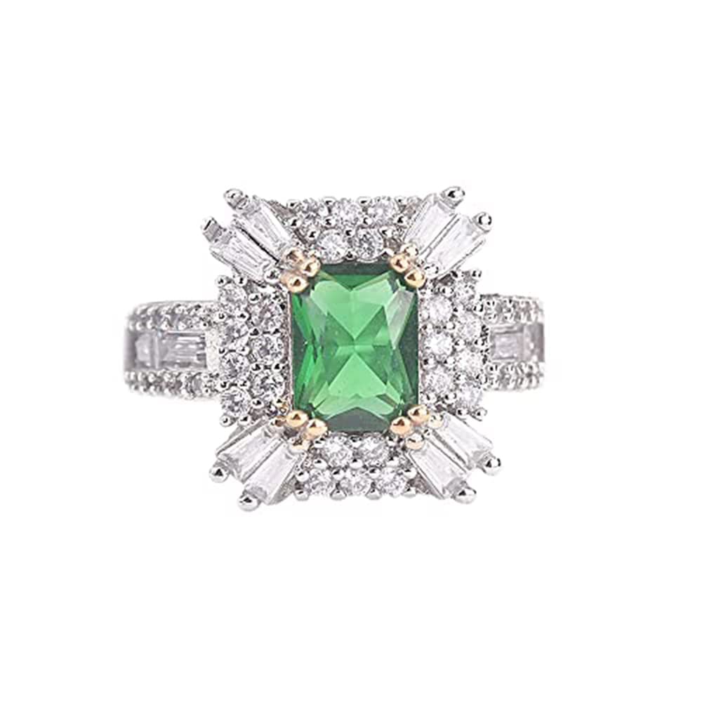 Koguxuix 925 Sterling Silver Emerald Ring Perfect Square Princess Cut Green Gem Cubic Zirconia Anniversary Promise Ring CZ Crystal Eternity Engagement Wedding Band Ring (10)