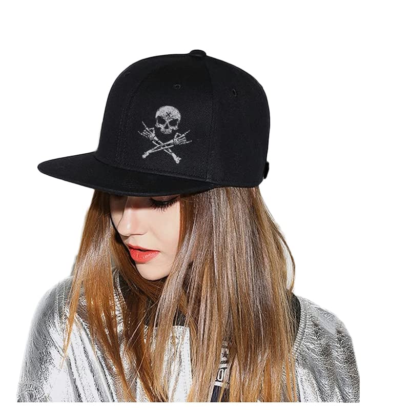 Negi Skull Hat Mens Snapback Hats, Classic Flat Bill Hats for Men Women, Skeleton Hand Hat Hip Hop Baseball Cap Snapback Extender Adjustable, Skull Finger Flat Black Fitted Hat