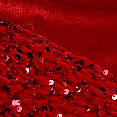 Pinkpaopao Plus Size Women's Prom Dress Hollow Out Sequins Long Sleeve High Waisted Patchwork Elegant Midi Dress Red