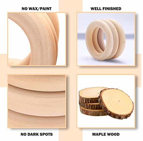 WUUDAR 20Pcs Wooden Rings for Crafts, 55mm - Smooth Unfinished Macrame Rings β Durable & Lightweight Wood Rings for Jewelry, DIY Making, Crafts & Home Decor