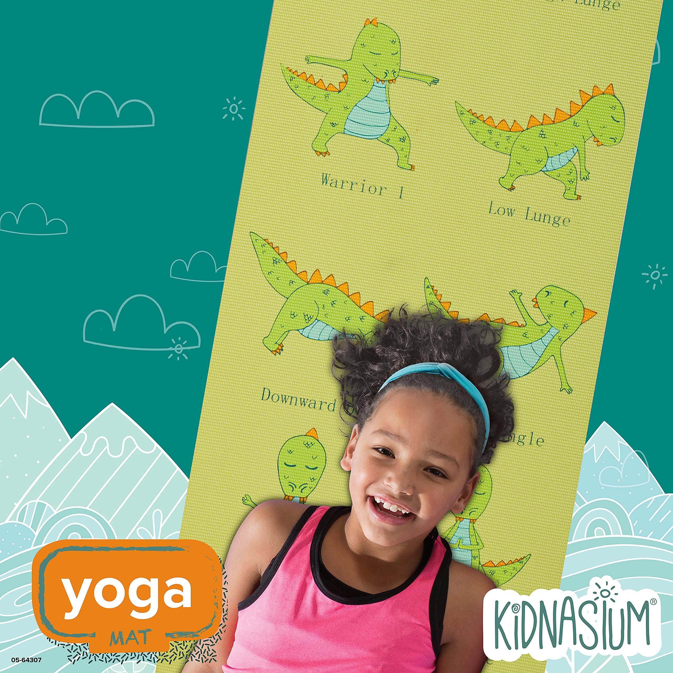Kidnasium Kids Yoga Mat - 60β x 24β, Oriented 3mm Thick, Fun Prints Exercise Mats, Ideal for Babies, Toddlers and Children - Non Toxic Latex Sensitive - Dino Poses