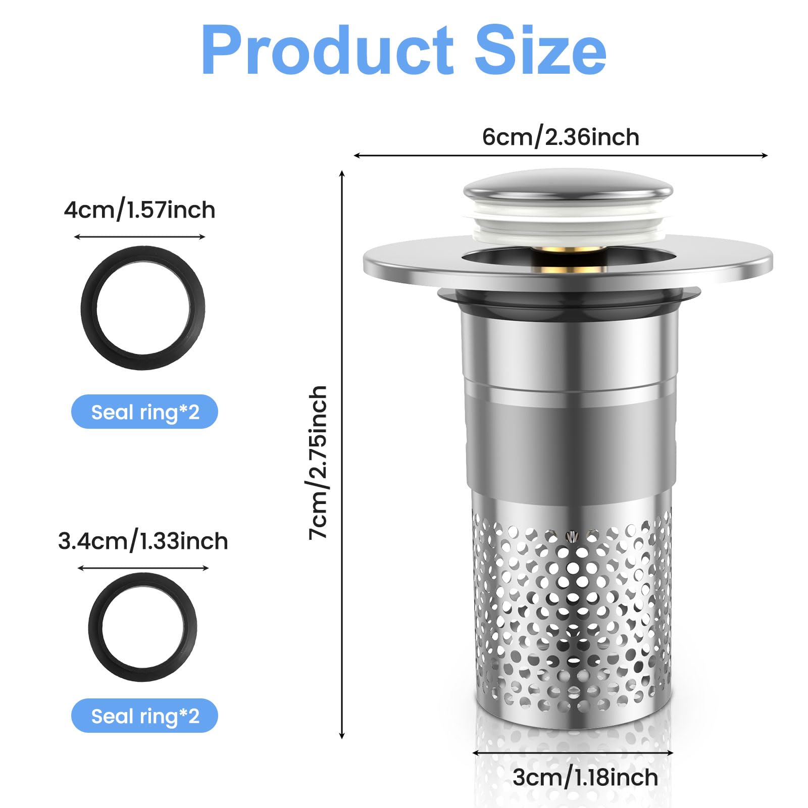 XYDHQS 2Pcs Bathroom Sink Stopper Hair Catcher, Pop Up Sink Drain Stopper with Removable Stainless Steel Filter Basket for Kitchen Bathroom Basin Sink Stopper Replacement