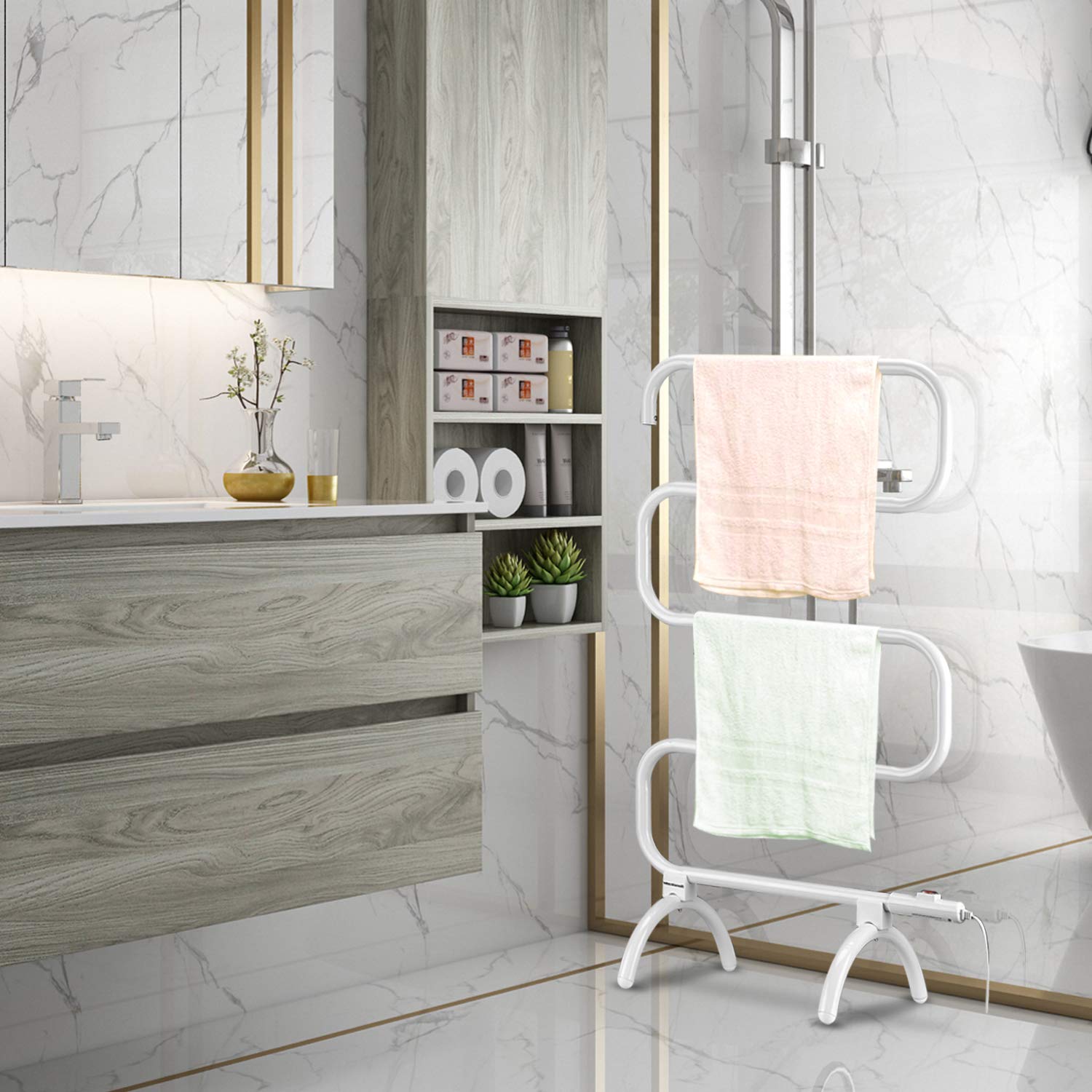Homeleader Towel Warmer and Heated Towel Rack for Bathroom, 20.87'' x 2.36'' x 36.61'' White