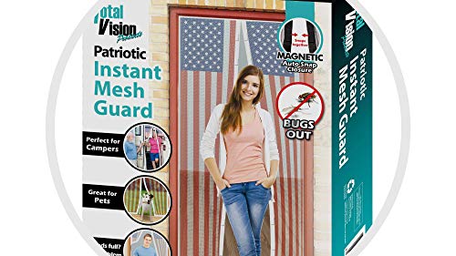 Patriotic American Flag Pattern Quick Install Mesh Magnetic Screen 40” x 85.5” - Helps Keep Bugs & Insects Out - Perfect for Single Doors Leading to Your Porch or Patio - Folds for Easy Storage