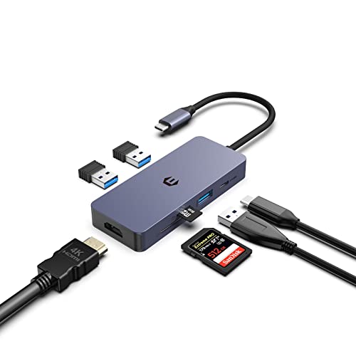 Qhou USB C Hub, 7 in 1 USB Type C Docking Station (USB3.0, HDMI, PD, SD/TF) Compatible with MacBook Pro, Samsung Galaxy S9/S8, Surface Book 2, Dell XPS 13/15, Pixelbook and More