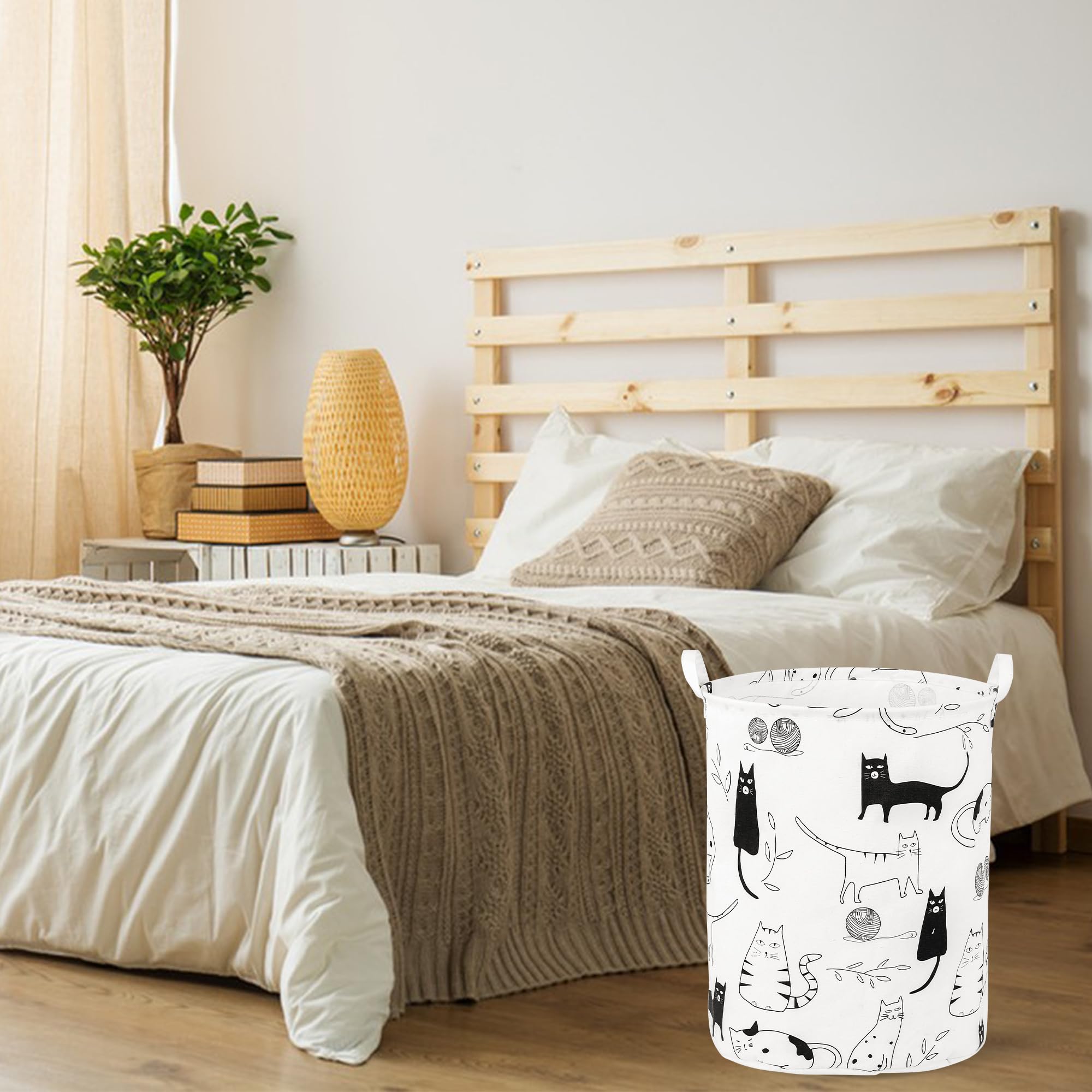 QiANBiRD Laundry Basket Hamper Large Foldable Tall Unique Laundry Basket Organizer Collapsible Laundry Hamper Fabric Storage Basket with Rope Handles for Clothes Toys in the Home or Dorm (Beige Round)