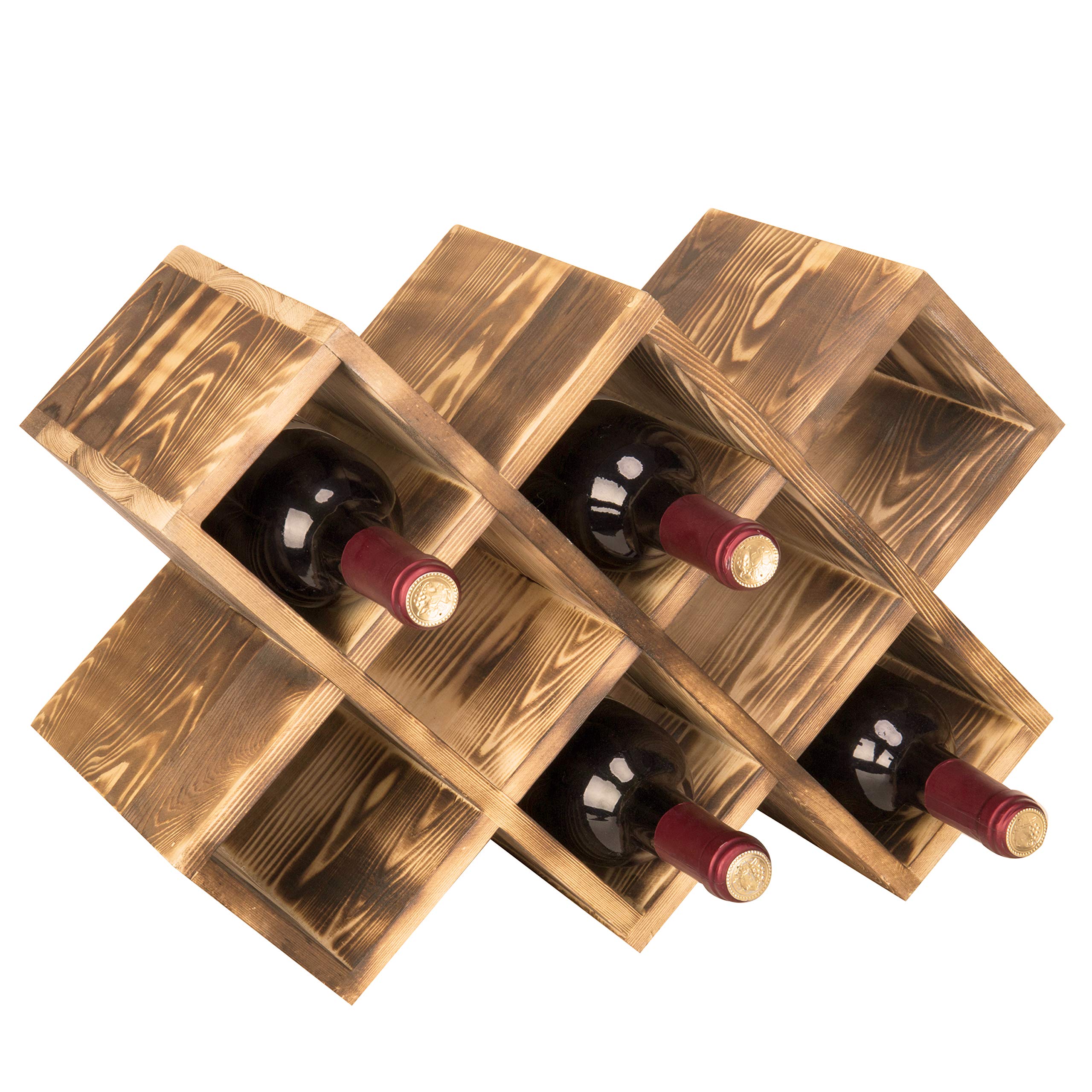 MyGift Vintage Gray Solid Wood Tabletop Wine Bottle Holder Rack with Geometric Cross Hatch Design, Vertical or Horizontal Display, Holds up to 8 Bottles