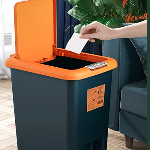 Trash bin Step-On Pedal Trash Can,Rectangular Spring Top Garbage Can with Lid,Large Plastic Garbage Bin for Bathroom Living Room Kitchen Reusable (Color : Orange)