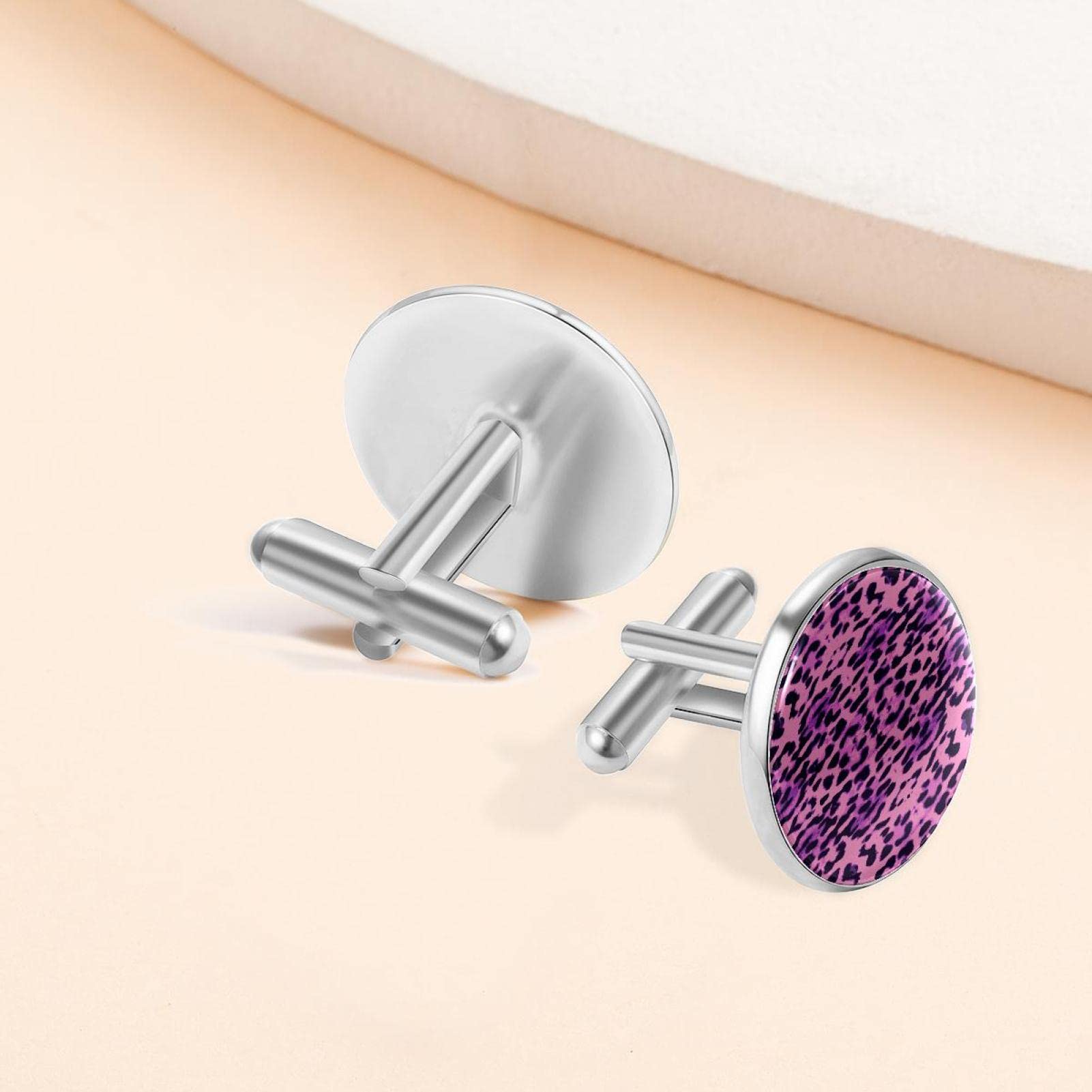 Purple Pink Black Leopard Pattern, Cufflinks and Studs Set for Tuxedo Shirts Business Wedding (Multiple Colors1)