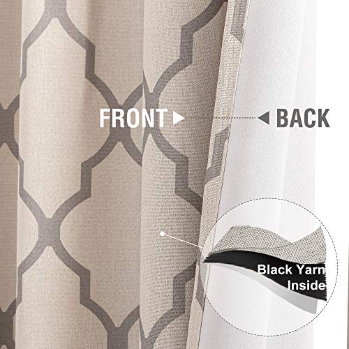 JIN CHAN Curtains Living Room Darkening Drapes Bedroom Linen Textured Window Treatment Panels 95 inch Long One Panel Grey on Beige