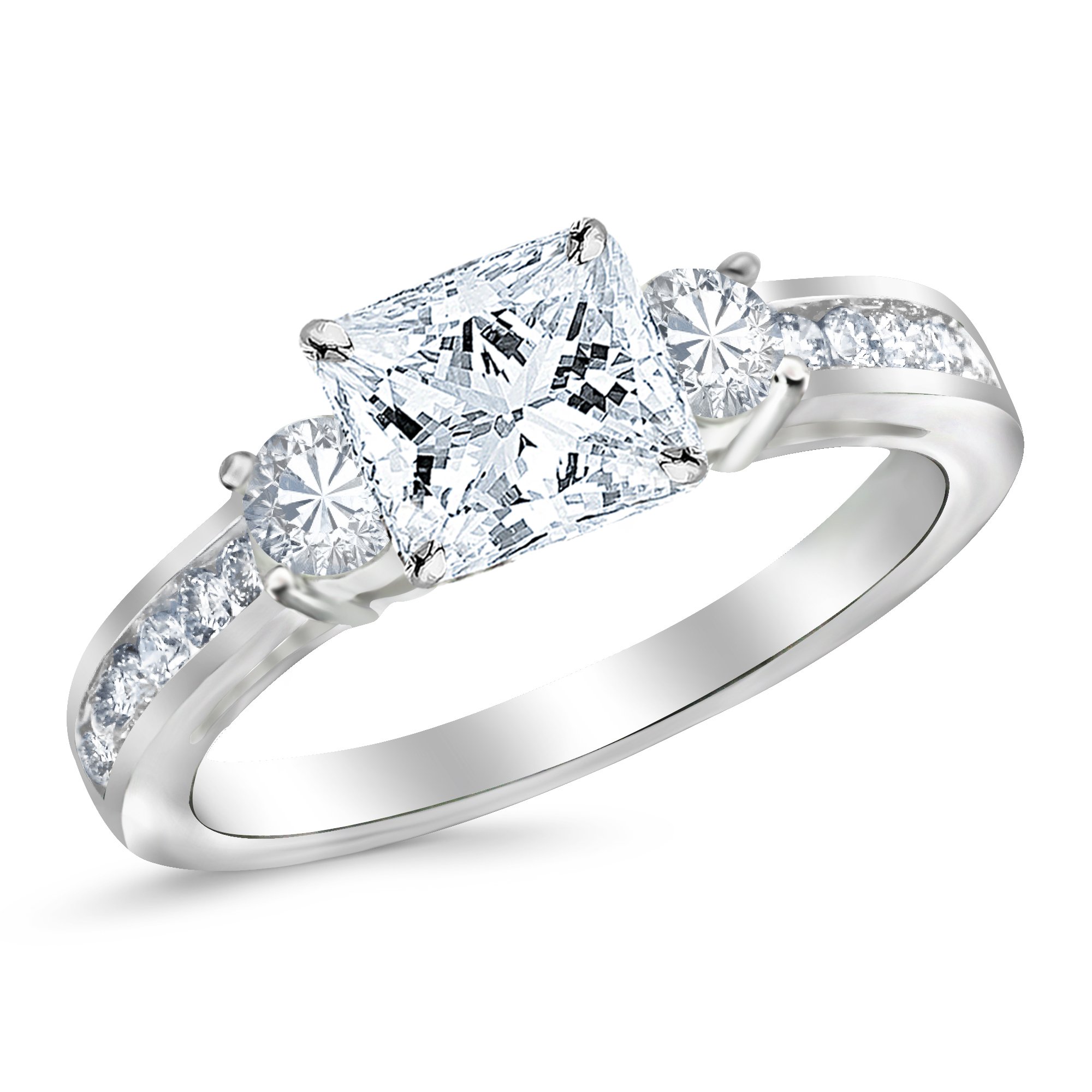 Houston Diamond District - White Gold 3 Stone Channel Set Princess Cut Diamond Engagement Ring with a 0.51 Carat GIA Certified Princess Cut K Color VS2 Clarity Center Stone | 11 7 3