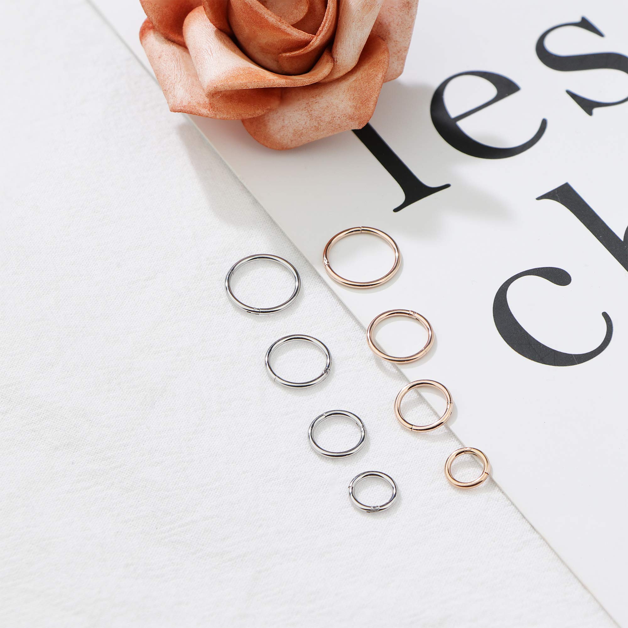 Jstyle 8Pcs 16G Surgical Steel Hinged Clicker Segment Nose Rings Hoop Helix Cartilage Daith Tragus Sleeper Earrings Body Piercing 6-12MM Improved SR