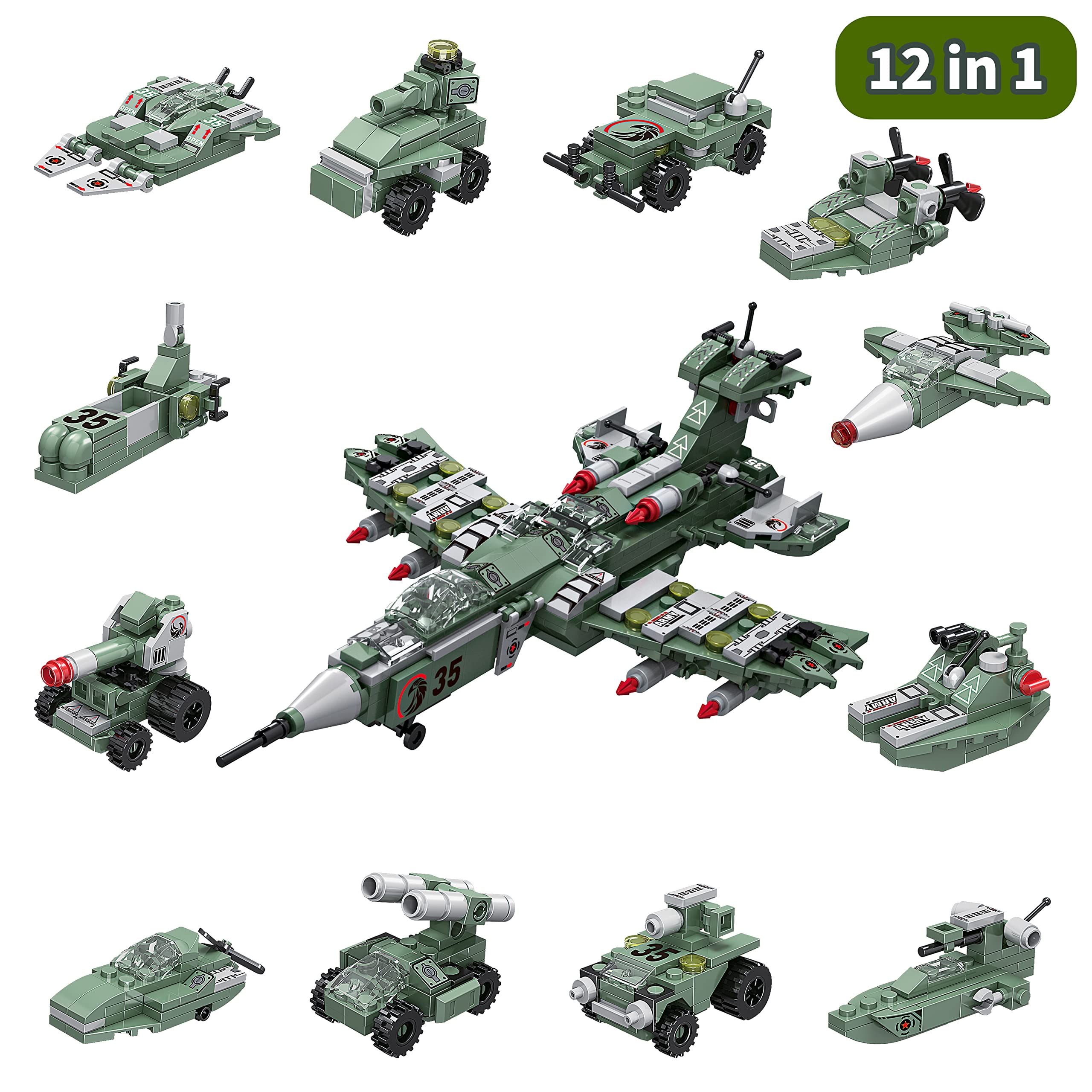 JOYIN 2021 Christmas Advent Calendar 24 Days Countdown Calendar with Construction Vehicle Cars and Military Fighter Building Blocks