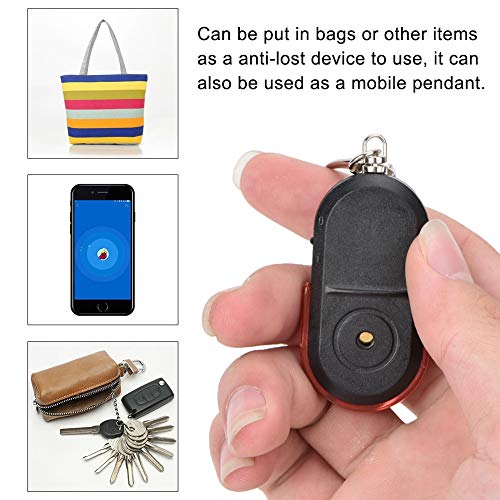 Whistle Key Finder, Wireless Anti Lost Alarm Key Finder Lost Sound LED Light with Battery Red Ey Keyring Locator Whistle (Red)