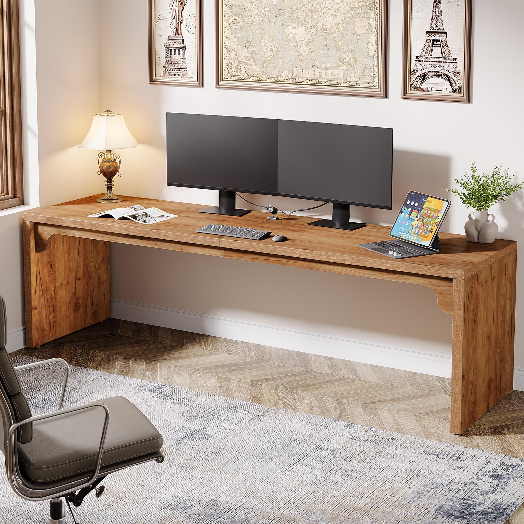 Tribesigns 78.7 Inches Long Computer Desk, Wooden Extra Long Desk Double Desk Workstation, 2 Person Desk for Home Office, Large Writing Desk for 2 People, Brown
