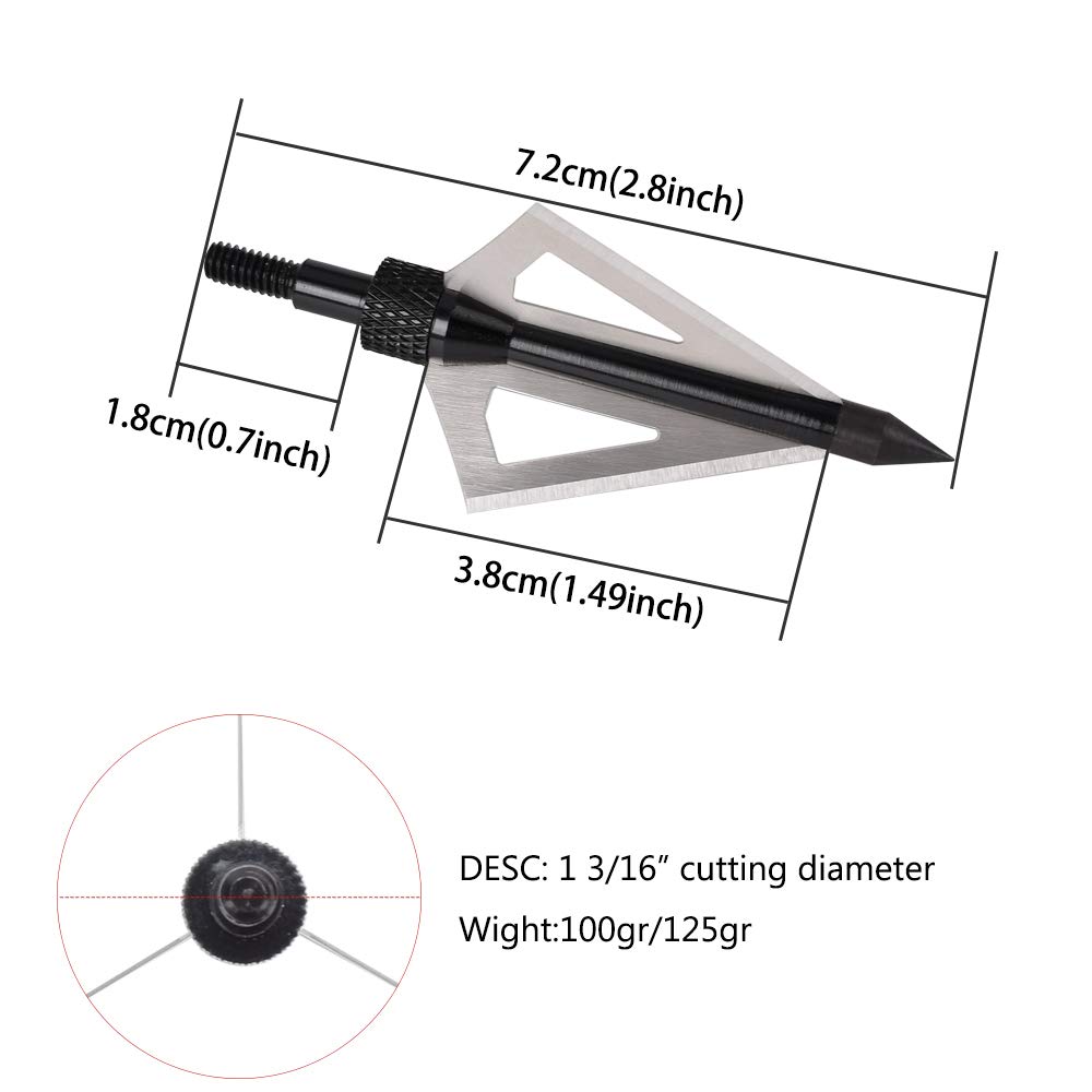 Hunting Broadheads 3 Blades Archery Broadheads 100 Grain 12 Pack Screw Arrow Heads Arrow Tips for Crossbow Compound Bow