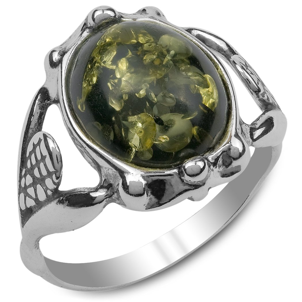 Ian and Valeri Co. Green Amber Sterling Silver Classic Round Ring