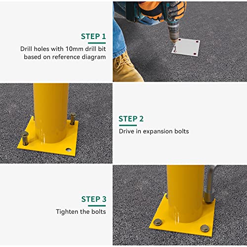 YITAHOME Safety Bollard Post, 48" x 4.5" Steel Bollards for Warehouse, Yellow, 1 Pack