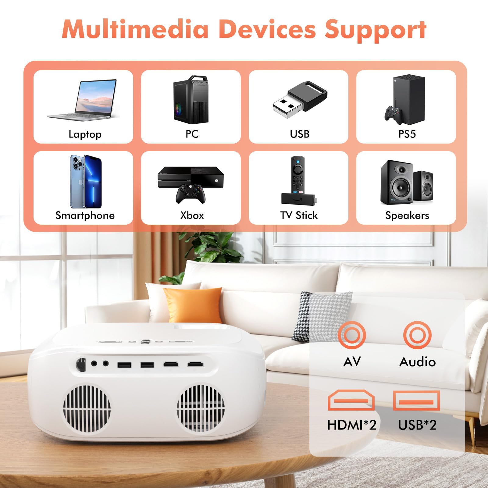HOWWOO 4K Projector with WiFi and Bluetooth, One-step Mirroring Portable Projector for Phone, Native 1080P Mini Projector with 100" Outdoor Projector Screen, Compatible with Phone/Laptop/TV Stick/PS5
