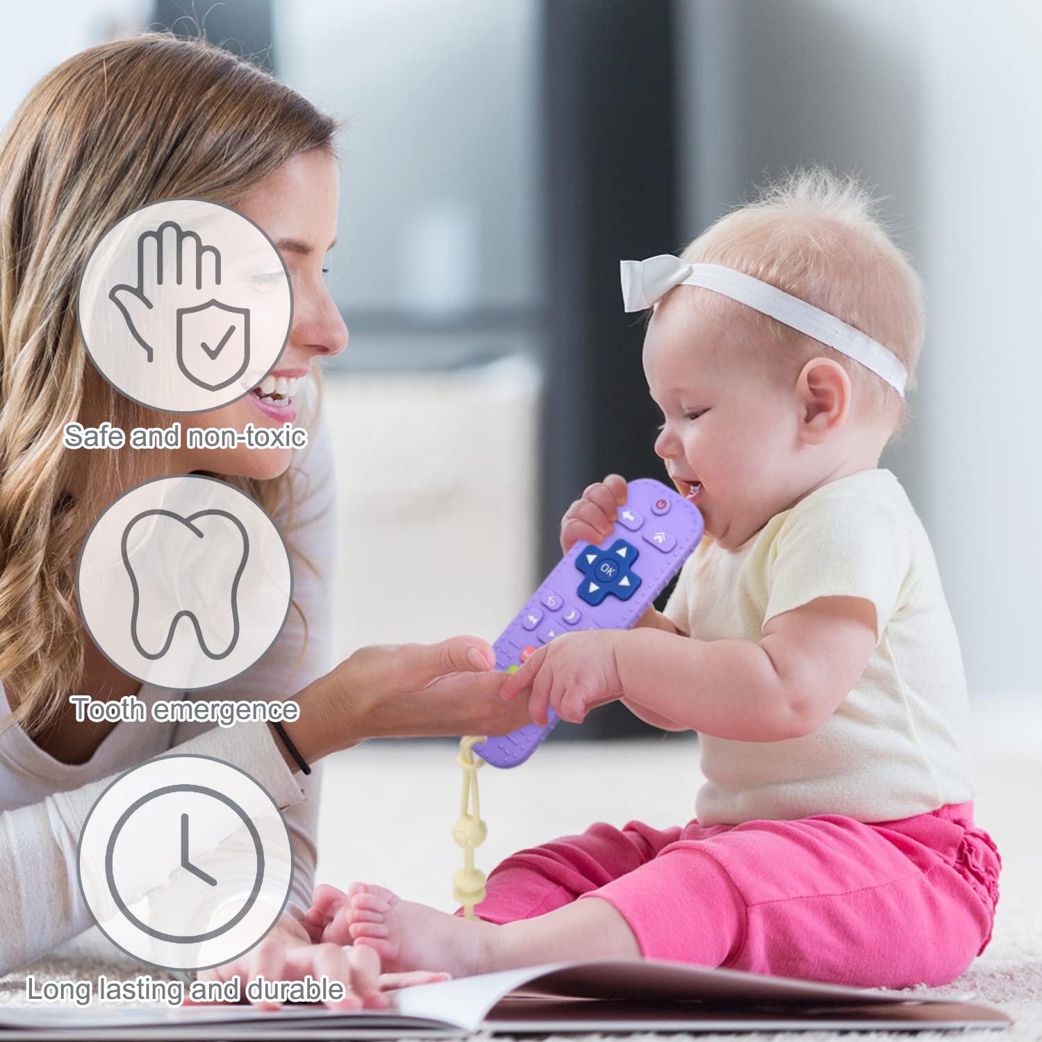 Qinerle Silicone Baby Teether Toys,TV Remote Control Shape,Infant Sensory Toy for Babies Teething Toys 6-12 Months