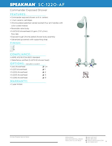 Speakman SC-1220-AF Commander Vandal Resistant Industrial Exposed Shower with Cross Handles β 2 Handle Shower Faucet with Hot & Cold Water Indexing, Polished Chrome