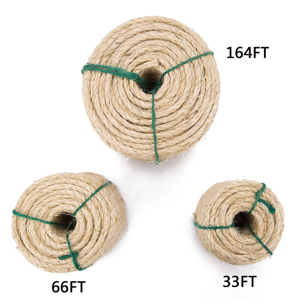 Yangbaga Sisal Rope for Cats - 1/4 Inch - Natural Fiber and Color 66FT¡