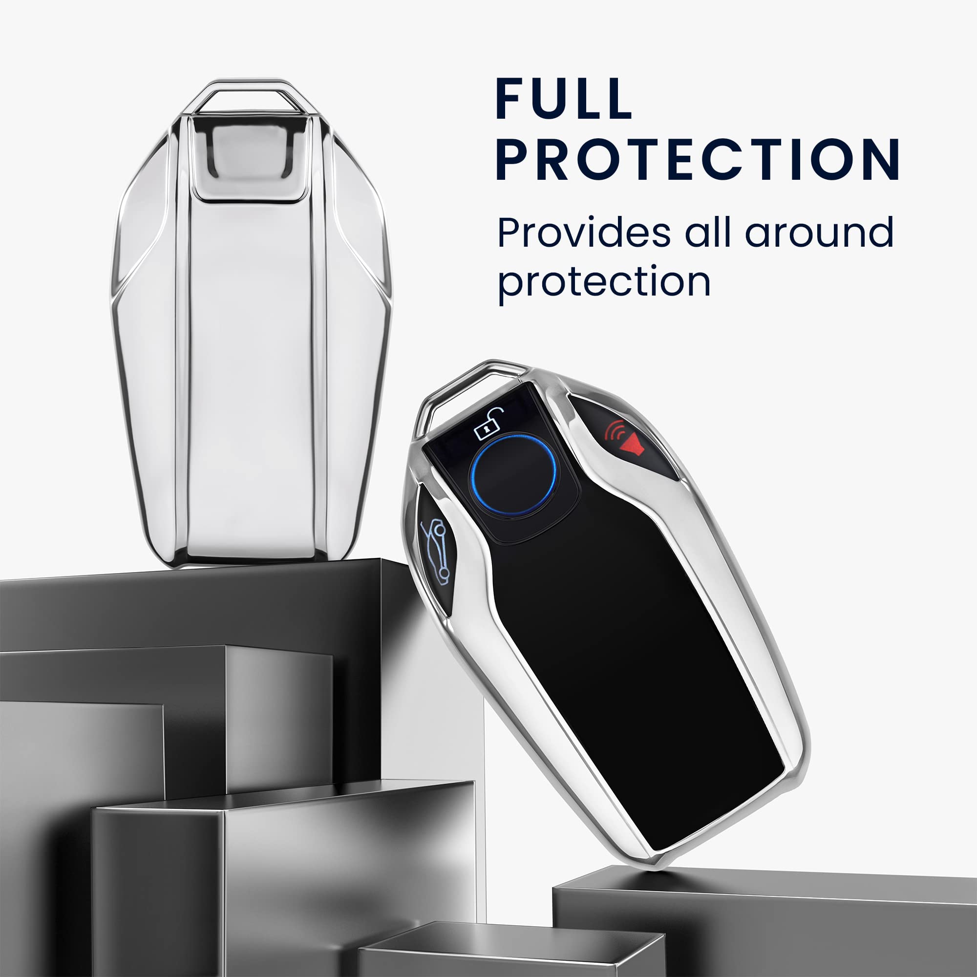 kwmobile Key Cover Compatible with BMW - Silver High Gloss