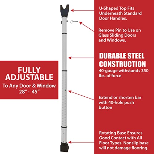 Product Trend Dual Security Bar, 1-Set Adjustable-Length Portable Strong Door Bar for Hinged and Sliding Patio Doors & Windows, Home Safety and Travel Security, Extends 28 Inches to 45 Inches, White