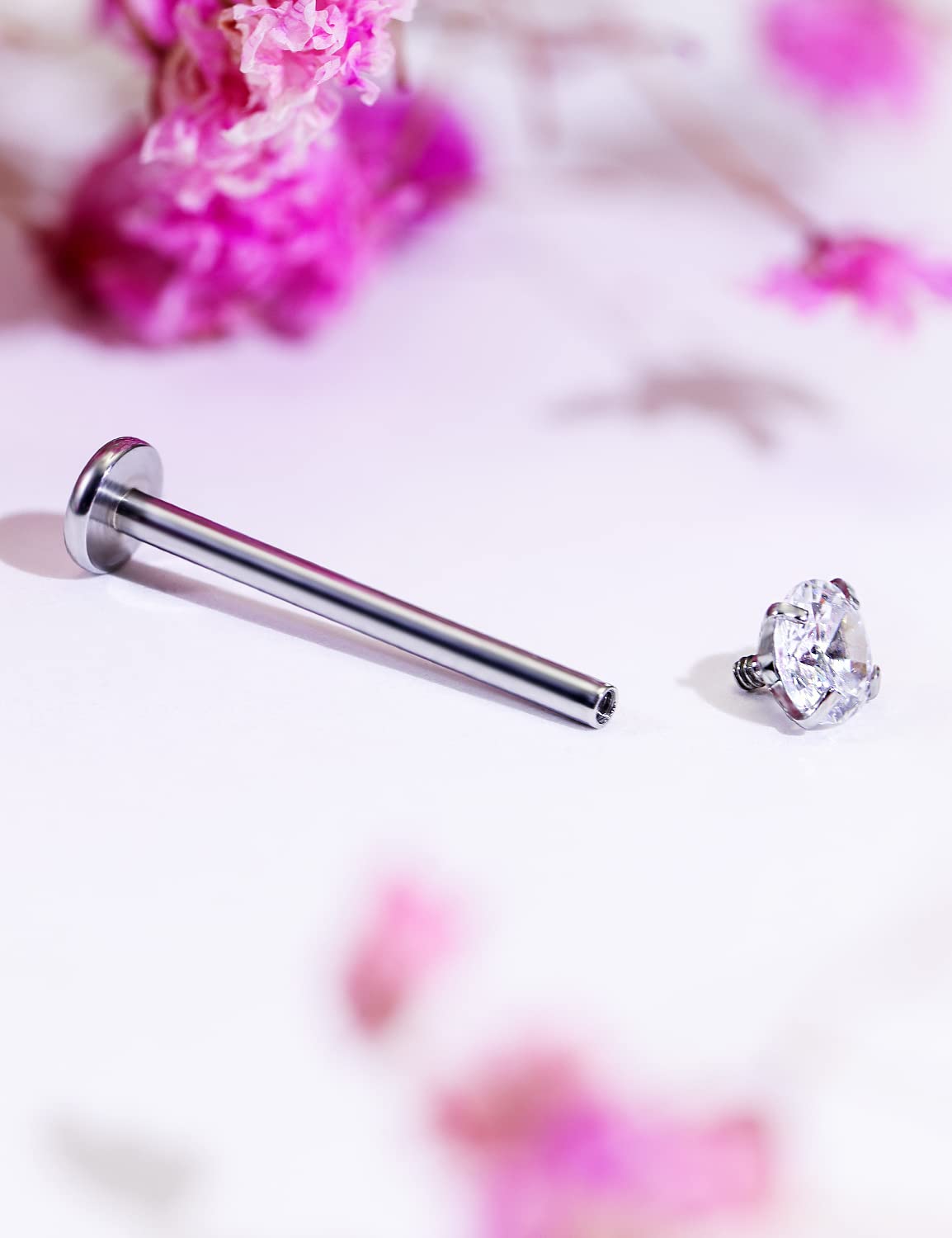 Kridzisw 16G Cheek Dimple Piercing Jewelry Flat Back Tongue Ring Barbell Stainless Surgical Steel Extra Long Lip Labret Ashley Medusa Monroe Ring Stud Piercing Jewelry Women Men 14mm 16mm 19mm Silver