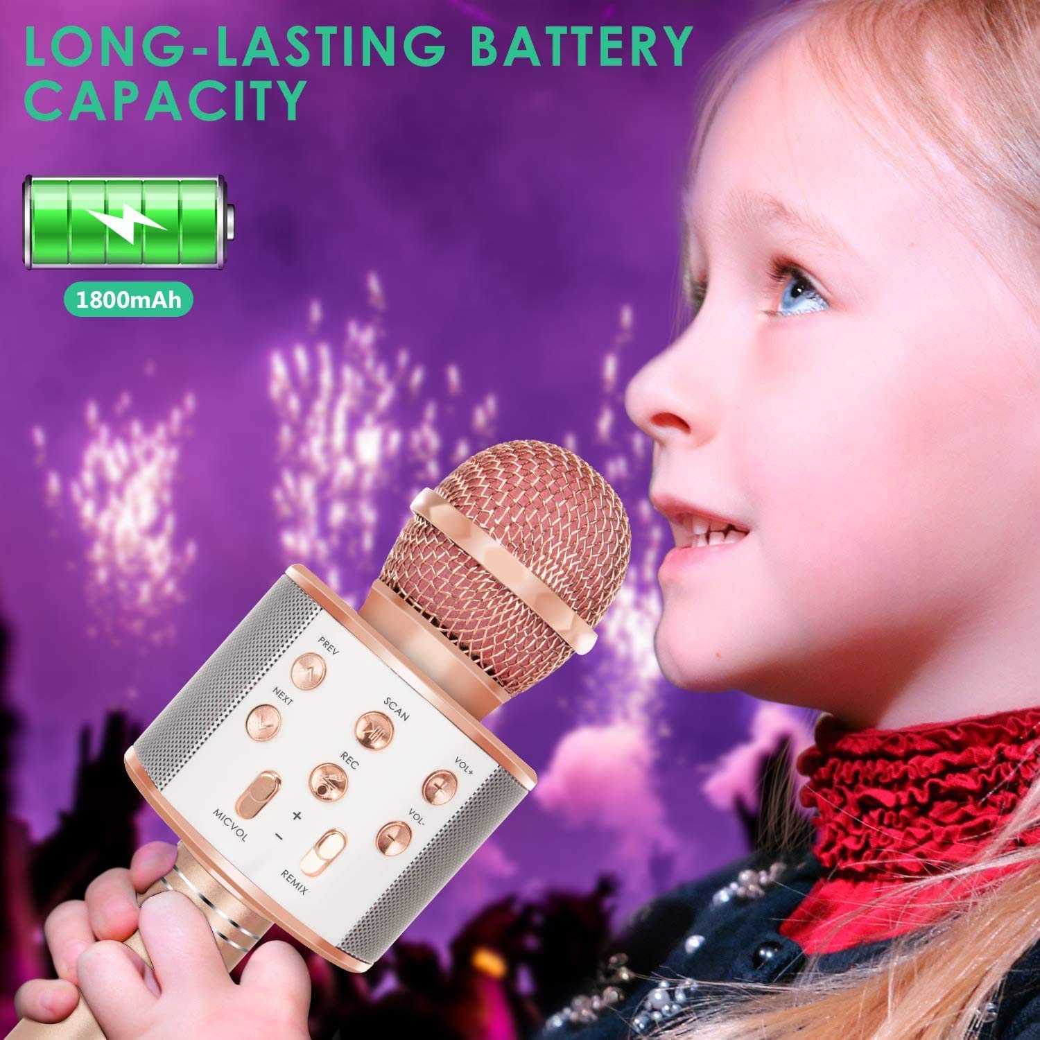 Microphones for Kid 2 Pack Wireless Bluetooth Karaoke Microphone for Singing, Portable Handheld Mic Speaker Music Player Recorder for Christmas, Birthday, Home Party