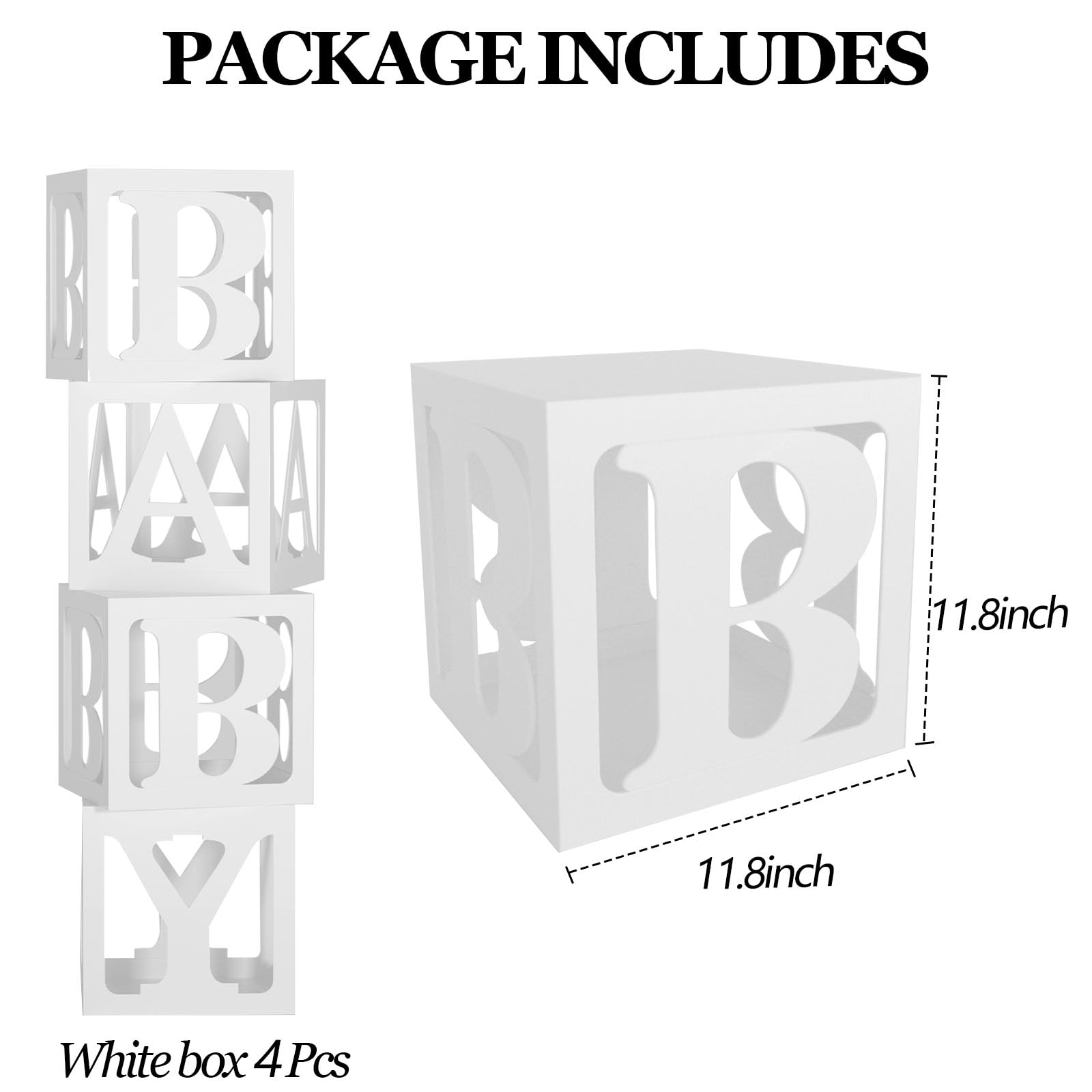 JHSDSCZ Baby Boxes with Letters for Baby Shower,White Clear Balloon Blocks for Gender Reveal Decorations Baby Shower Birthday Party Decorations(White)