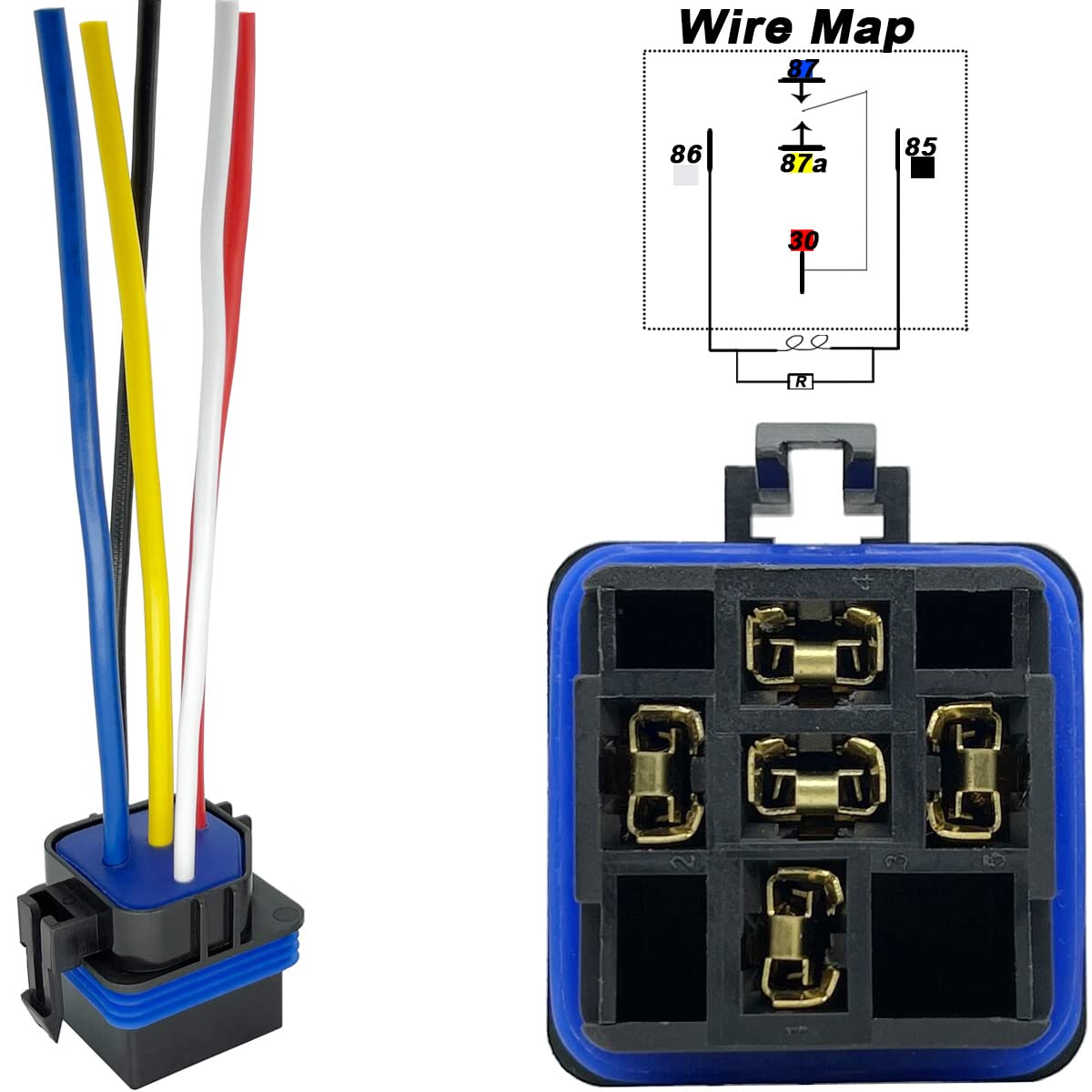 irhapsody 5 Pack 40/30 AMP 12V DC Waterproof Relay and Harness - Heavy Duty 12 AWG Tinned Copper Wires, 5-PIN SPDT Automotive Relay