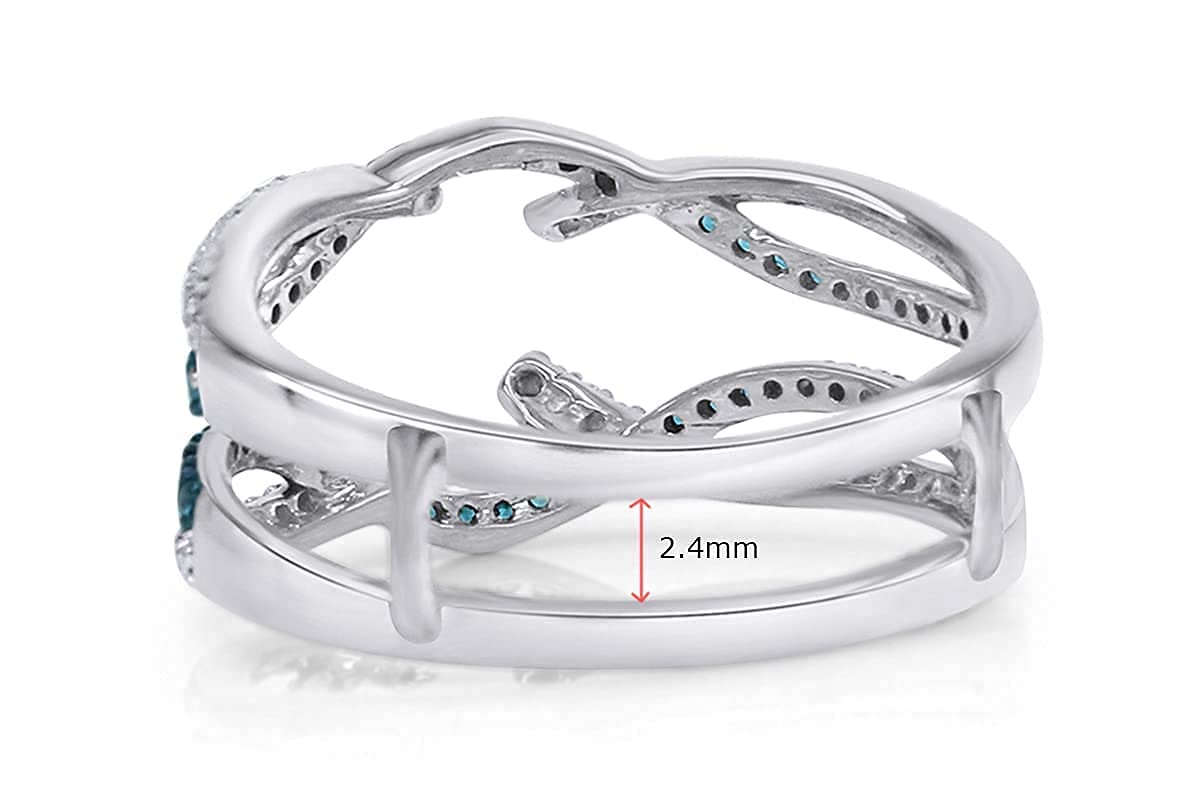 Jewel Zone US Blue White Cubic Zirconia Guard Wrap Ring in 14k White Gold Over Sterling Silver