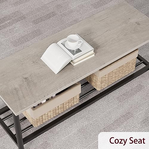 IDEALHOUSE Dining Table Set for 4, Kitchen Table and 2 Chairs with Storage Bench, 47.2" Rectangular Kitchen Table Set with Wine Rack, Dining Room Table Set for Small Space, Apartment, Rustic Gray