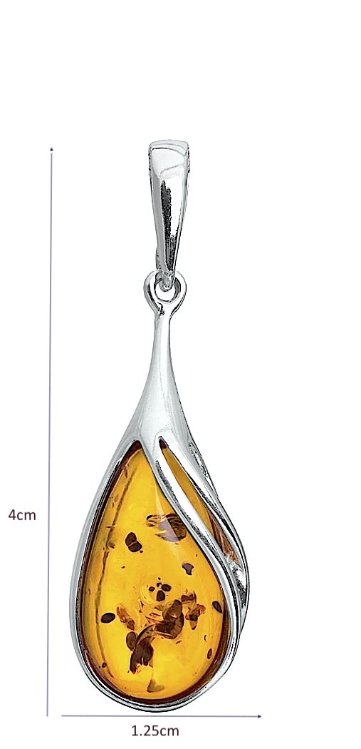Ian and Valeri Co. Genuine Amber Sterling Silver Drop Large Pendant