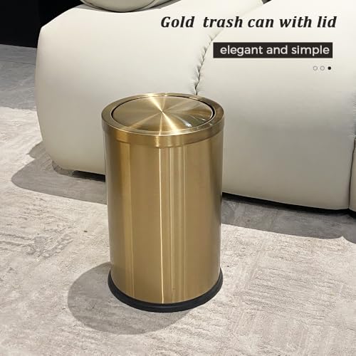 YOJIA 9L / 2.4 Gallon Stainless Steel Gold Trash can with Flipping Lid, Fingerprint-Proof Garbage Cans, Wastebasket Bin for Bathroom,Bedroom,Dorm,Office,Hotel,Metallic Gold (Gold Single Layer)