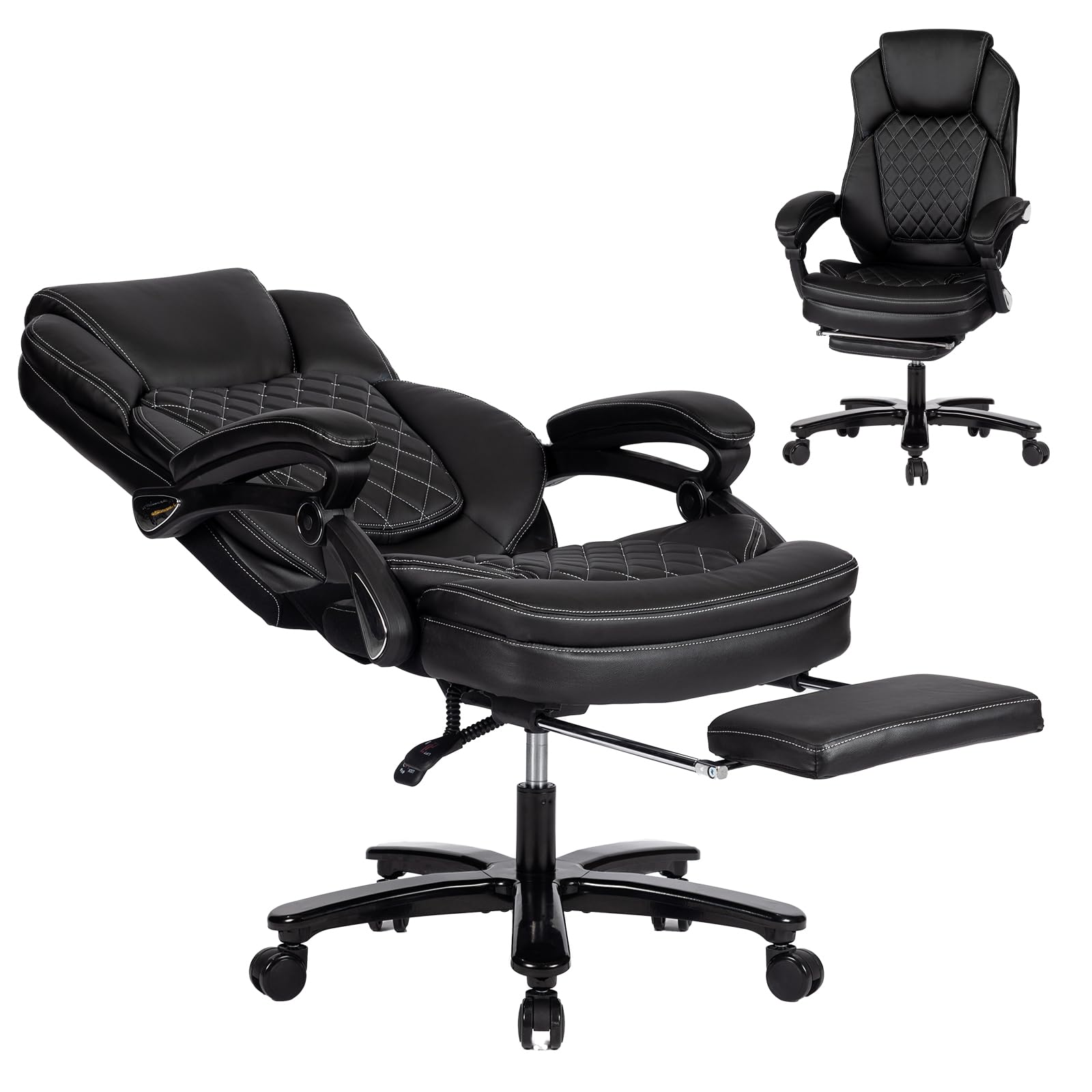 Kasorix Big and Tall Executive Home Office Chair with Footrest,Desk Chairs with Wheels and Arms,Adjustable Bonded PU Leather Office Chair