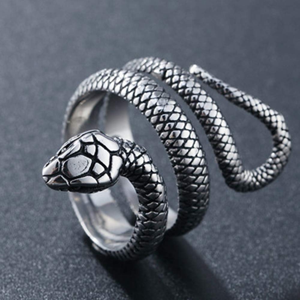 Jude Jewelers Stainless Steel Retro Vintage Snake Stye Cocktail Party Statement Biker Ring (Silver, 8)