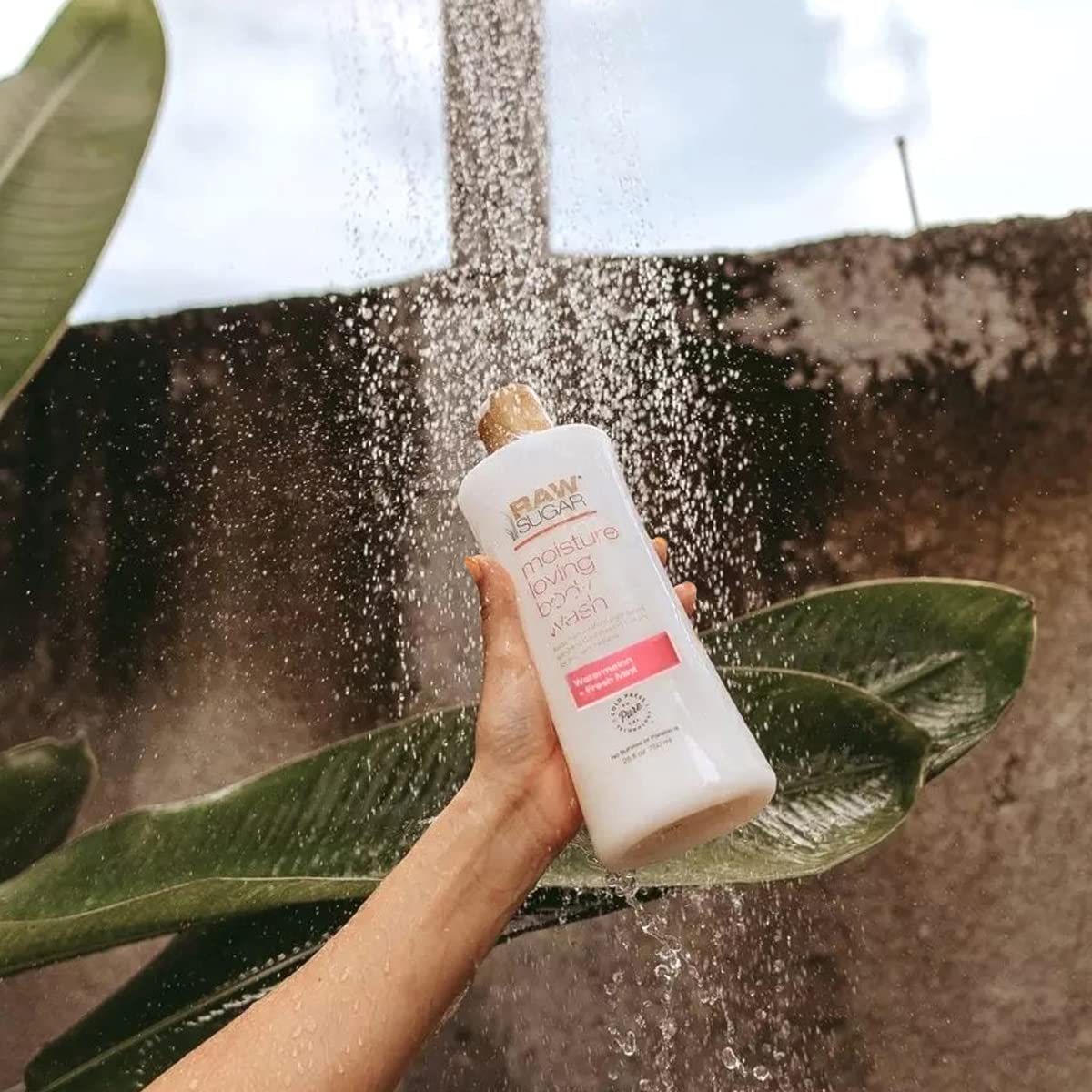RAW SUGAR Moisture Loving Body Wash - Watermelon + Fresh Mint, Moisturizing & Refreshing Bath & Shower Gel, Formulated without Sulfates and Parabens & Vegan (Pack of 4)