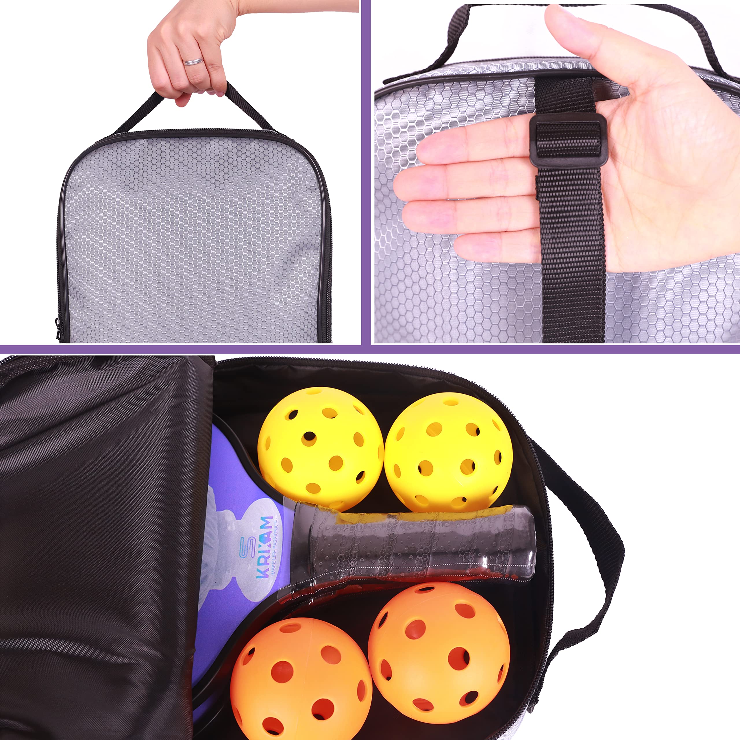 KRIXAM Pickleball Paddles Lightweight Graphite Carbon Fiber, Set of 2 with 1 Bag and 4 Pickle Balls