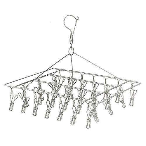 whatUneed Laundry Clothesline Hanging Rack，Stainless Steel Drying Clothes Hanger ，Multiple Function Windproof Pegs Hook for Drying/Socks/Underwear/Clothes/Towels (30 Clips)