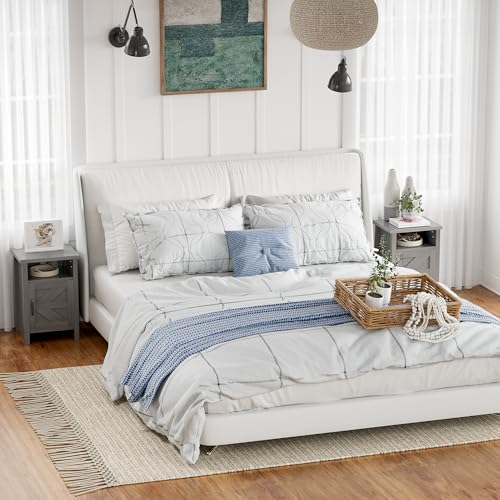 YESHOMY Farmhouse Modern Nightstand with Shelf and Barn Door, Set of 2 for Bedroom, Gray