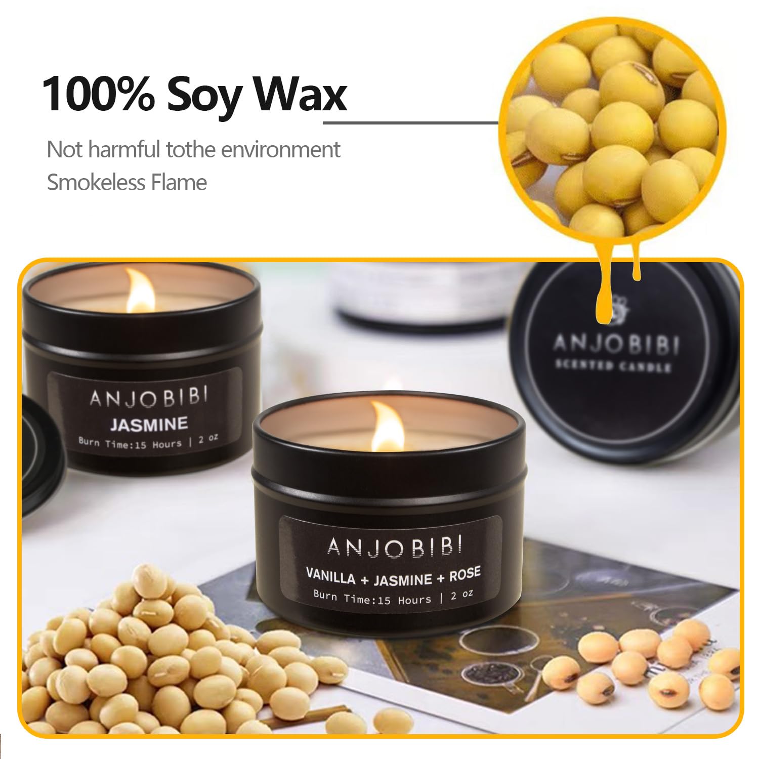 Vanilla & Jasmine & Rose Scented Candle Gifts for Women (2 Pack) - 2 Oz - 15 Hour Burn Time Long Lasting Candle,All Natural, Soy Candles, Soothe